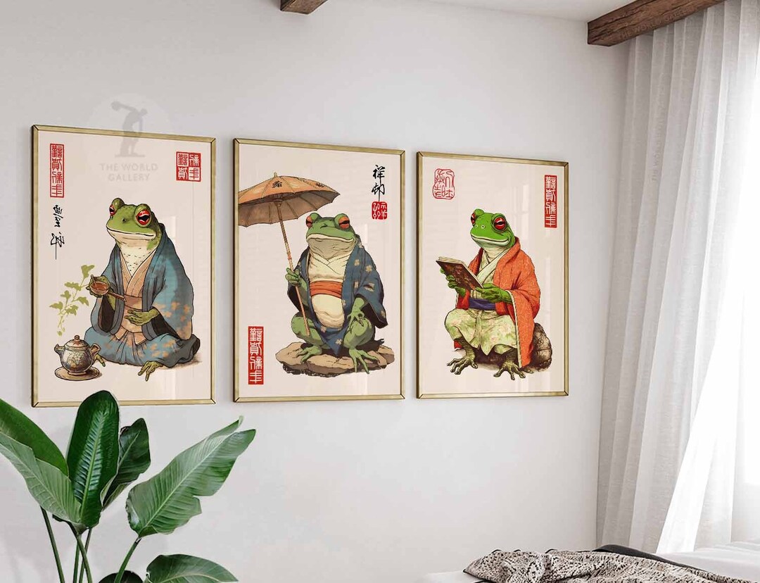 Japanese Set of 3 Frog Posters, Japanese Frog Prints, Matsumoto Hoji ...
