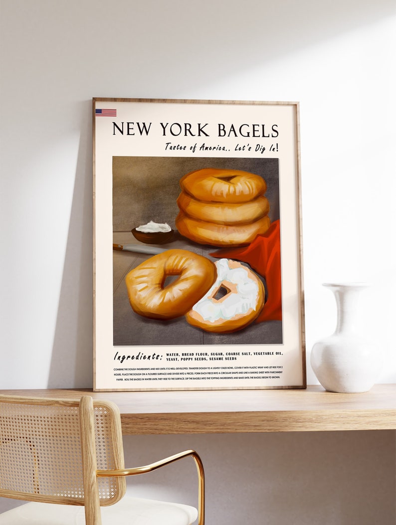 New York Bagels Poster, Retro Kitchen Food Art Print - Etsy
