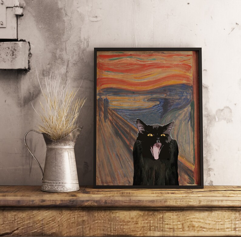 Edvard Munch Scream Cat Print, Edvard Munch Cat Poster, Cat Art, Floral ...