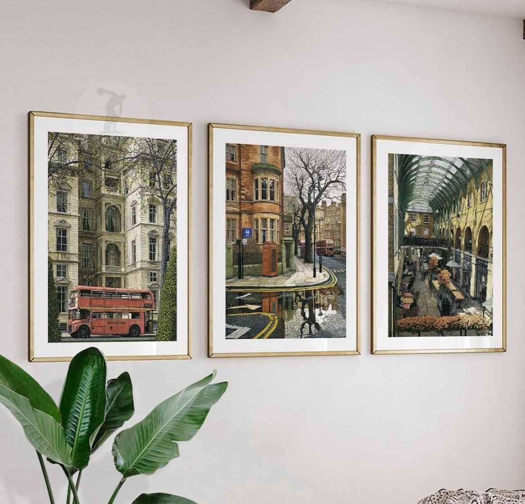 London Art Print Set, Red Bus, Covent Garden, British Decor - Etsy