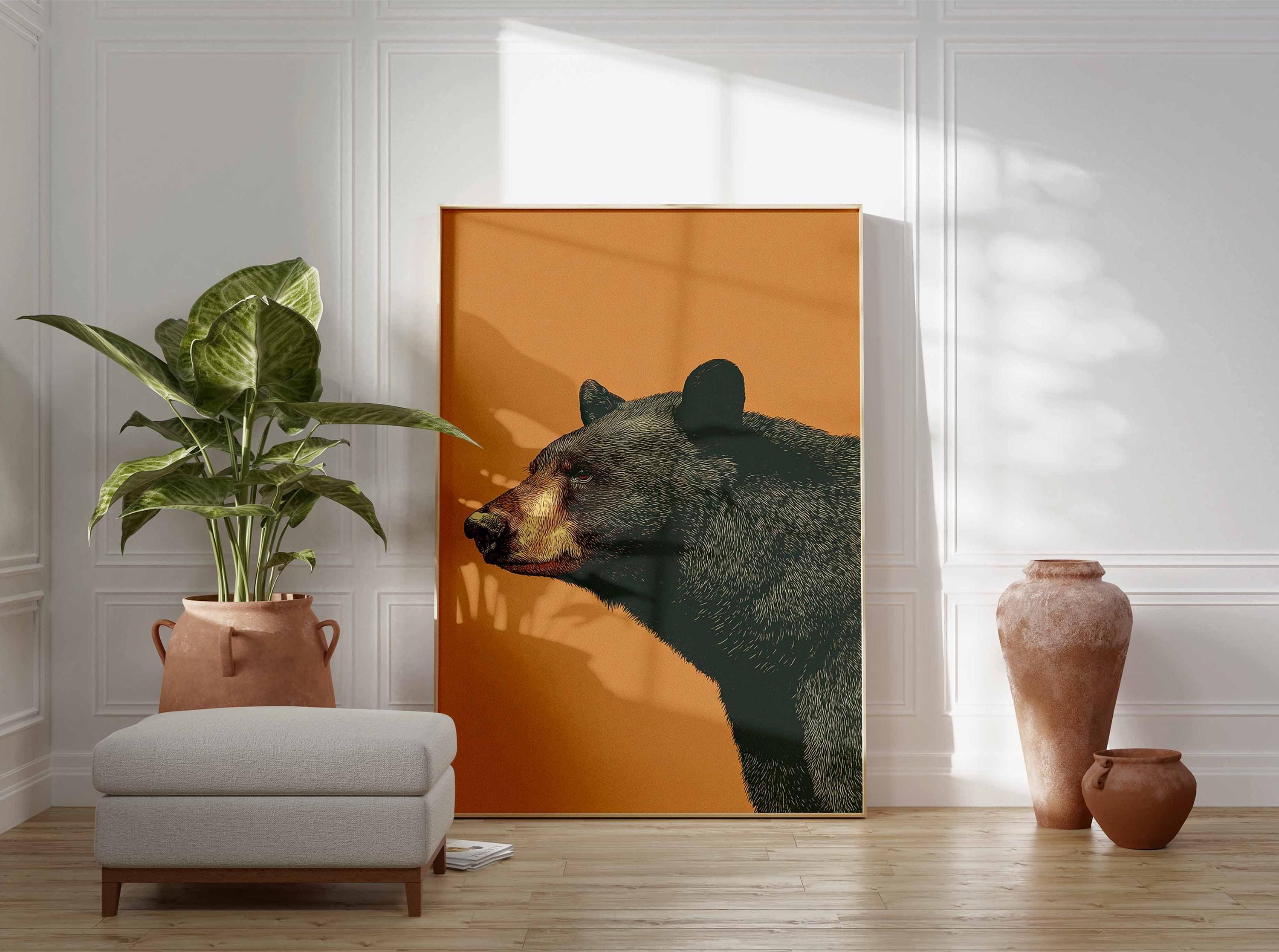 Vintage Bear Poster, Minimalist Animal Wall Art Print, Mid Century ...