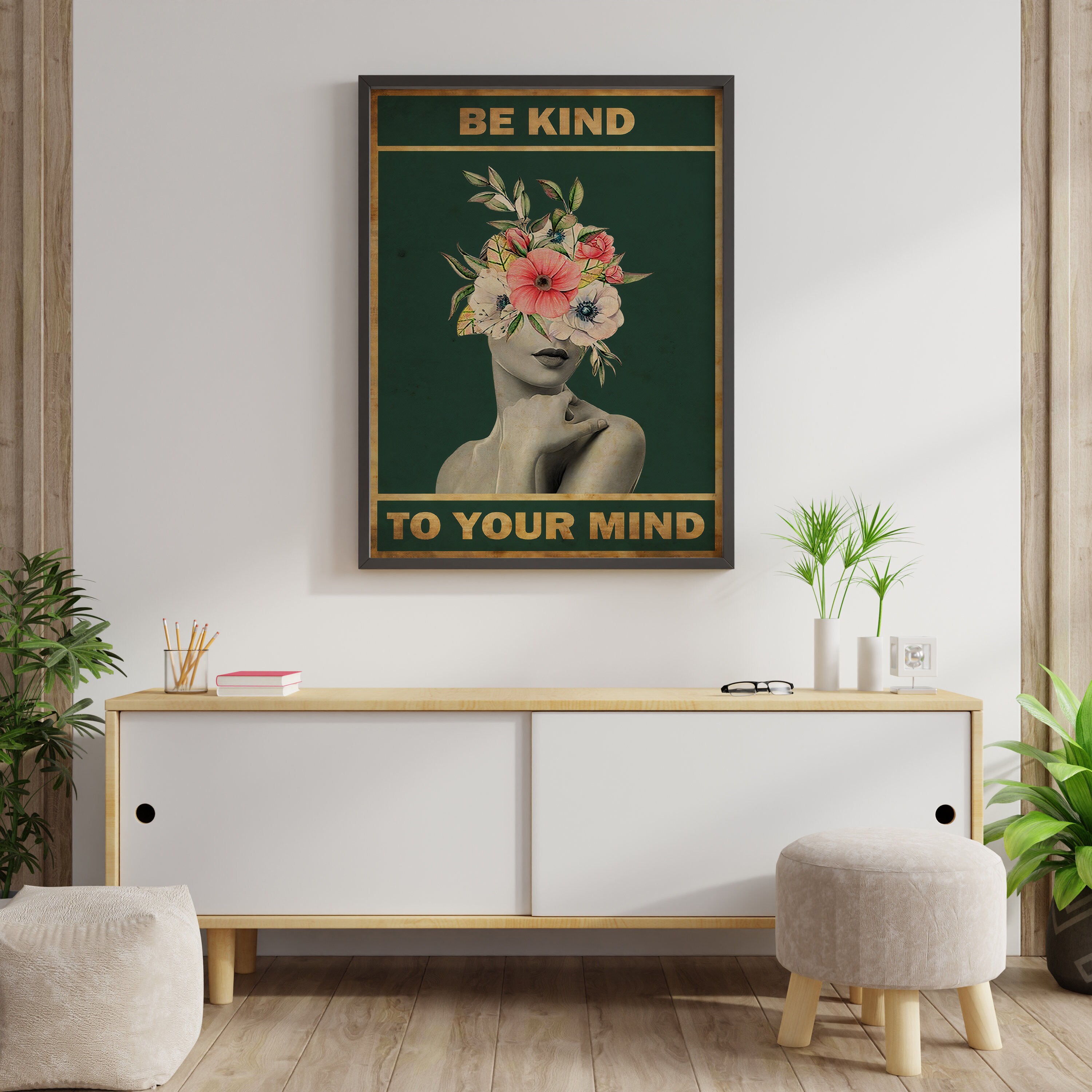 Be Kind to Your Mind Vintage Poster Minimalist Print Floral - Etsy