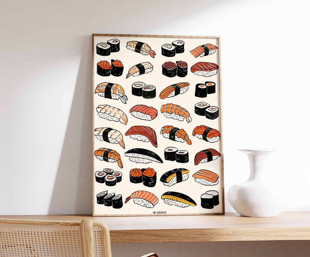 Sushi Poster, Sushi Varieties Art, Japanese Food Print, Japanese Wall ...