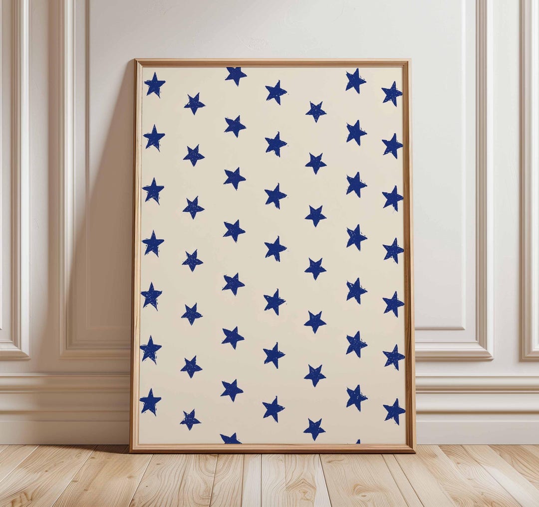 Star Pattern Wall Art | Modern Minimalist Poster | Navy Blue Stars ...