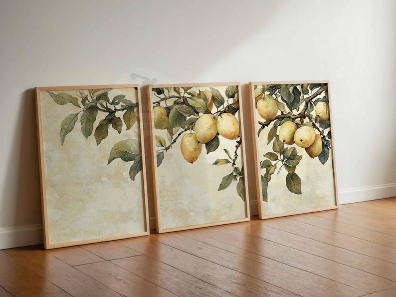 Vintage Lemon Tree Set of 3 Prints, Rustic Decor, Vintage Fruit Wall ...