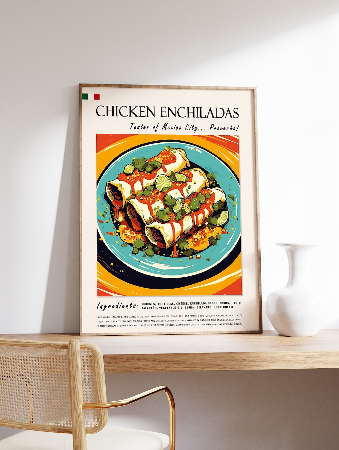 Chicken Enchiladas Mexican Poster, Mexican Food Print, Mexican Food Art ...