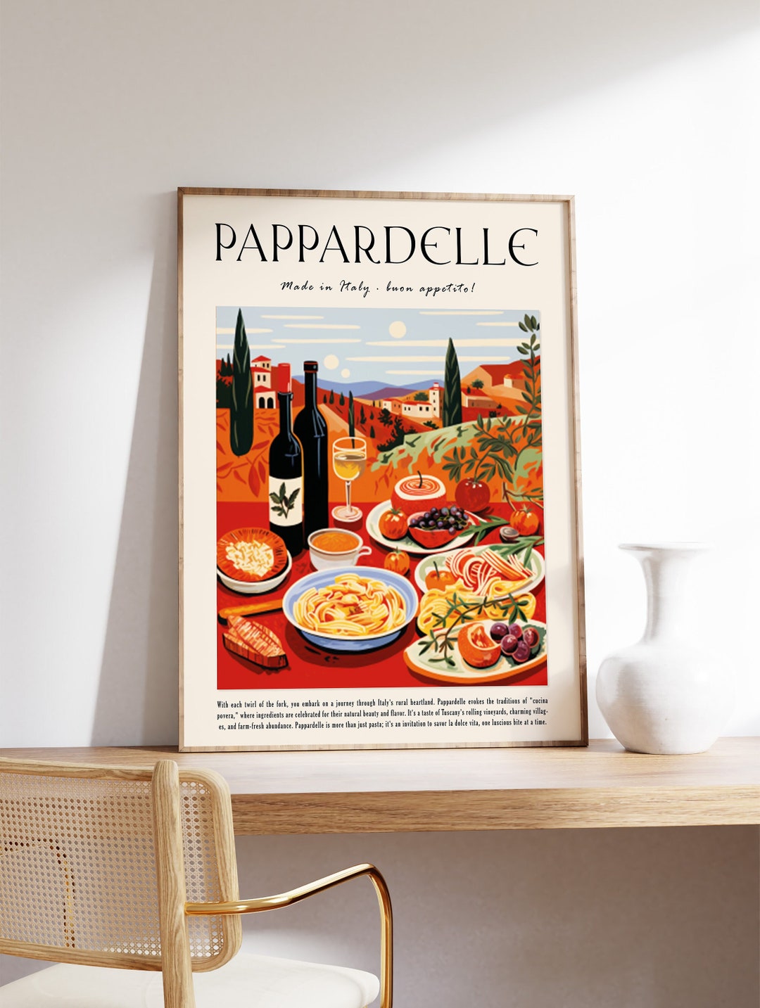Italian Pappardelle Pasta Poster, Italian Food Print, Kitchen Decor ...