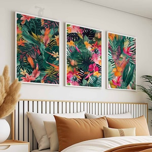 Floral Set of 3 Floral Posters, Boho Leaf Floral Wall Print, Tropical ...