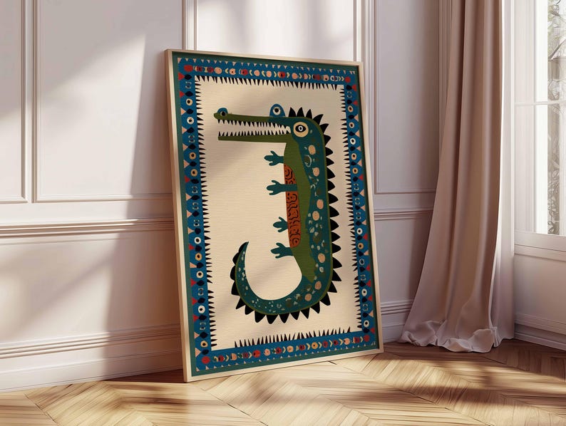 Crocodile Wall Art Print, Tribal Folk Art Poster, Colorful Animal ...