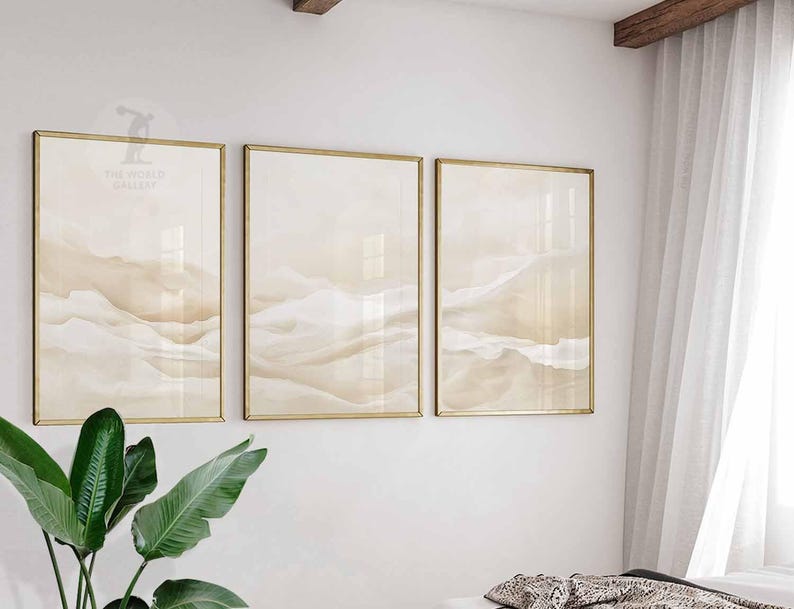 Set of 3 Neutral Abstract Prints, Minimalist Wall Art, Beige Poster Set ...