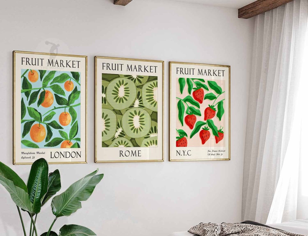 Set of 3 Fruit Prints, Fruit Posters, Food and Drink Art, Kitchen Decor ...