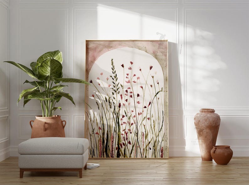 Wildflower Arch Print | Botanical Meadow Watercolor Art, Neutral Nature ...