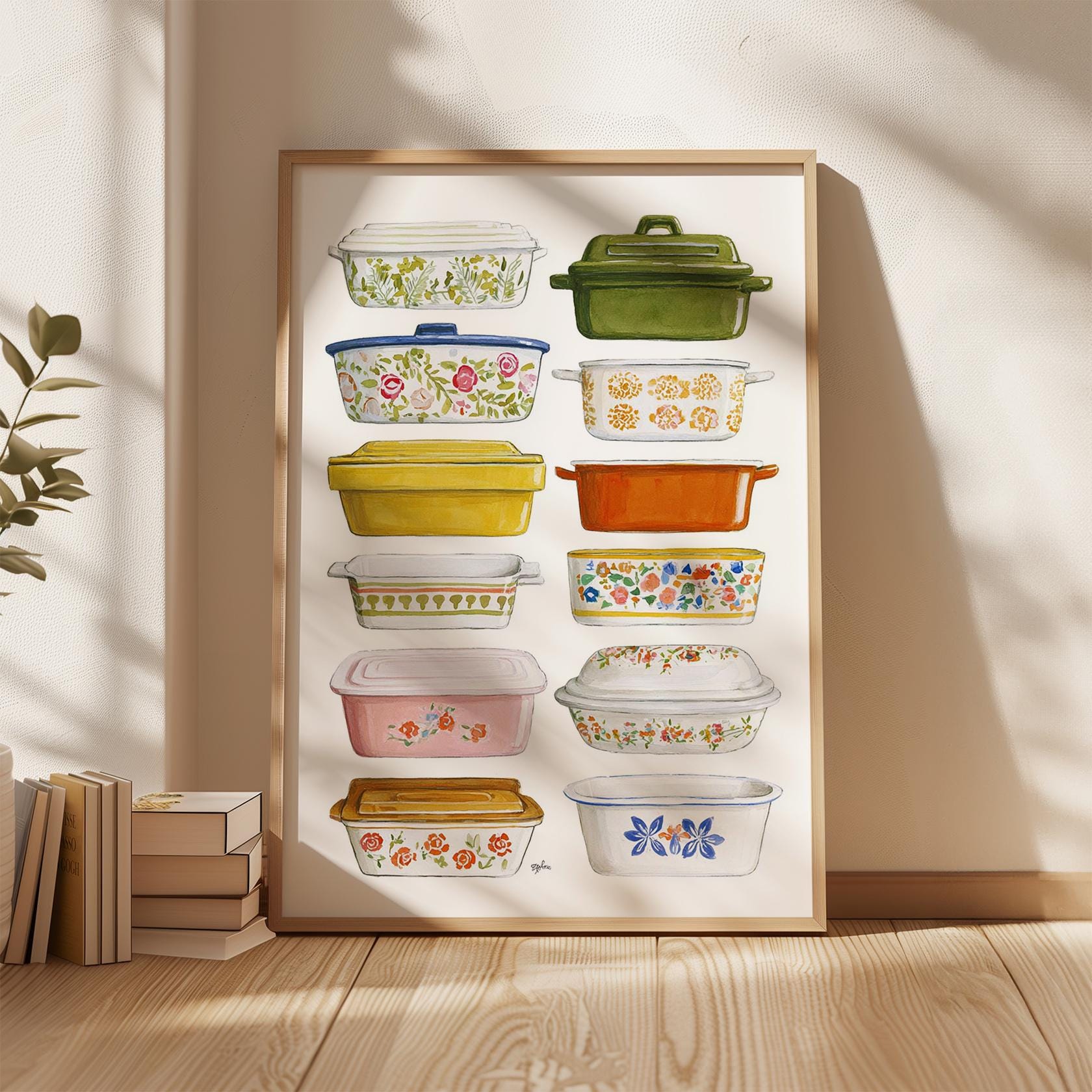 Vintage Pyrex Wall Art, Retro Kitchen Print, Mid Century Dish Poster ...
