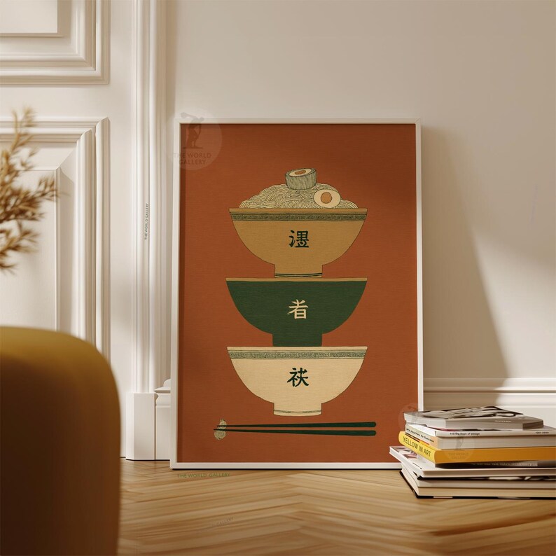 Japanese Ramen Poster | Minimalist Noodle Bowl Illustration, Vintage ...