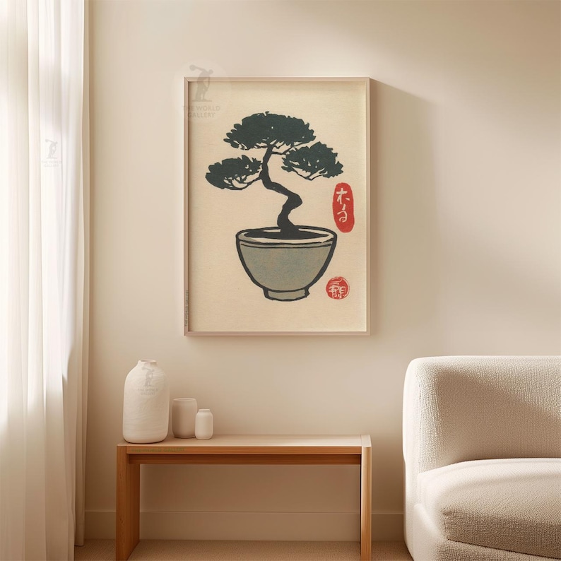 Bonsai Tree Print | Japanese Ink Style Botanical Illustration | Zen ...