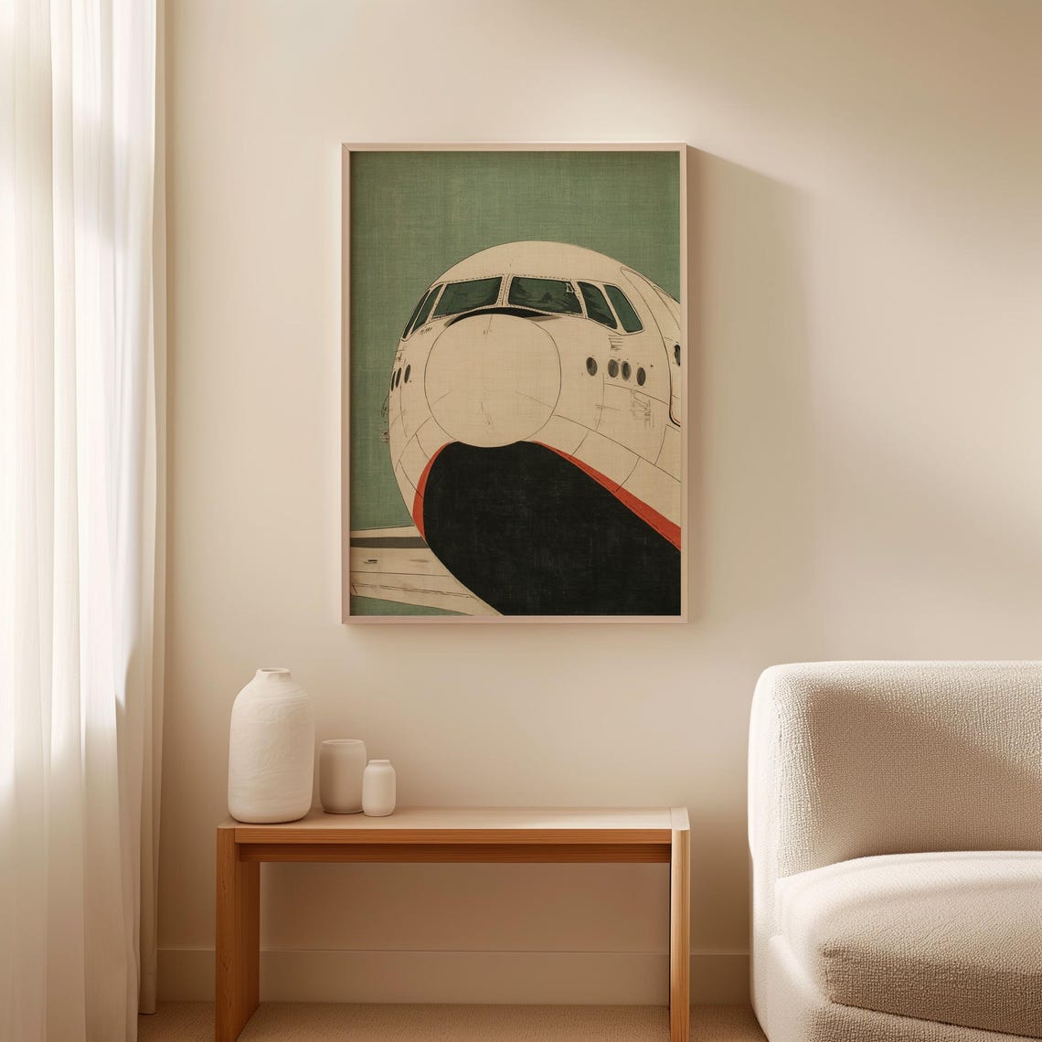 Green Aircraft Nose Poster | Vintage Aviation Illustration | Minimal ...
