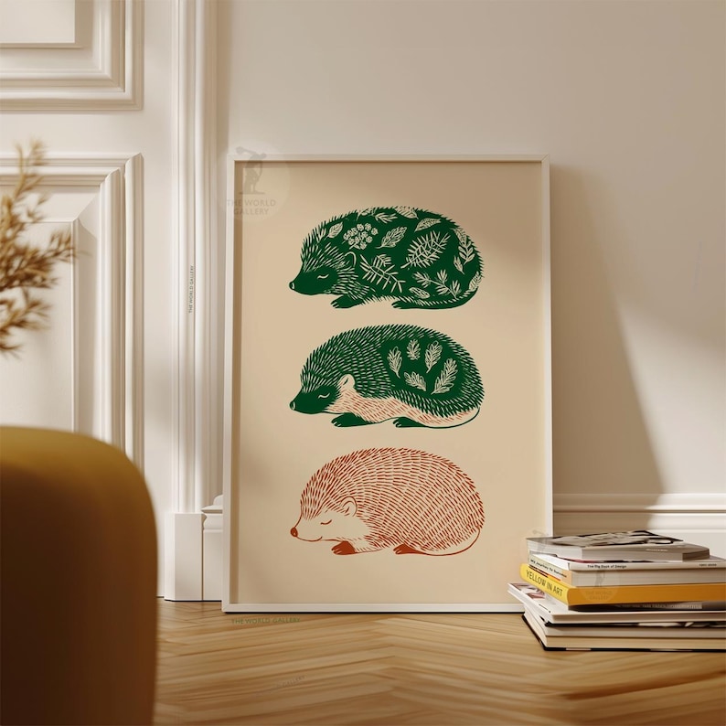 Hedgehog Illustration Poster | Woodland Animal Wall Art Print | Minimal ...