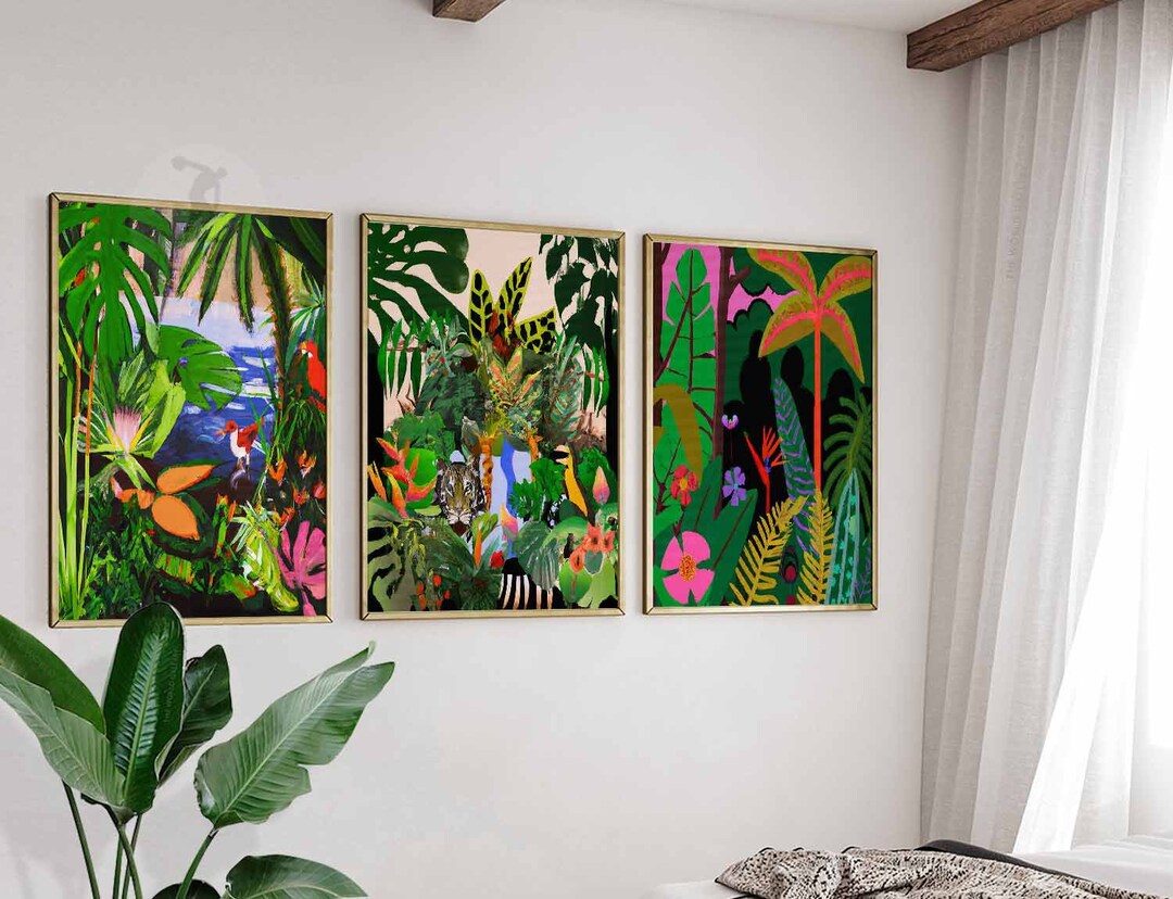 Set of 3 Tropical Posters, Henri Rousseau Floral Wall Print, Tropical ...
