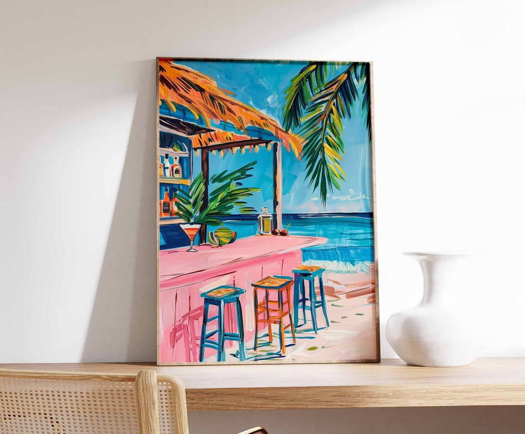 Caribbean Beach Bar Poster, Tropical Wall Art, Tropical Decor, Cocktail ...