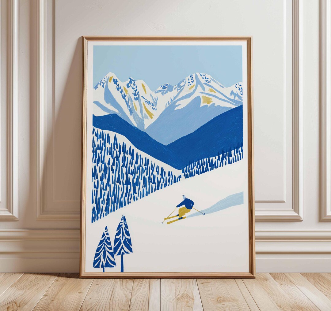 Skiing Wall Art Print, Alpine Mountain Poster, Winter Sports Wall Decor ...