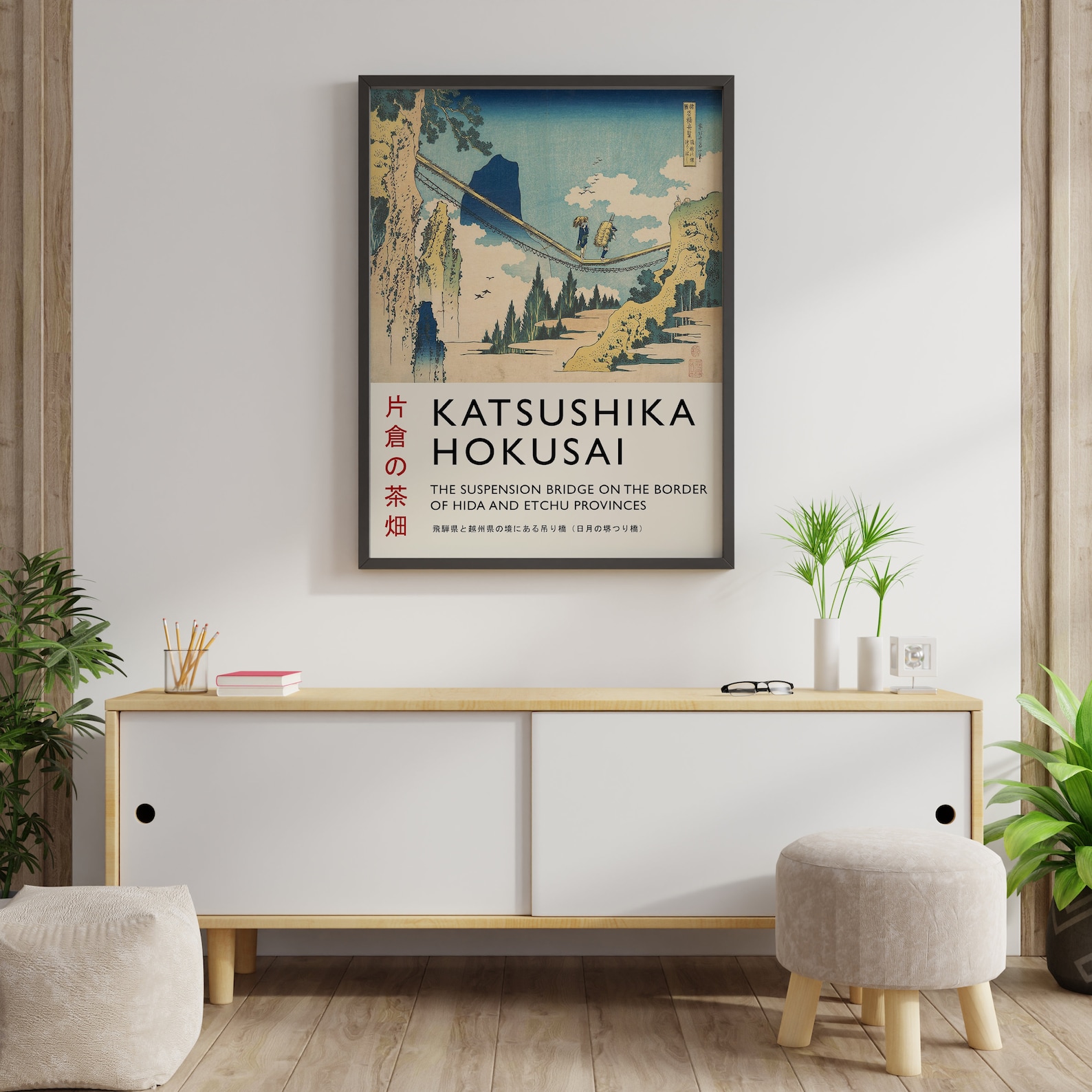 Japanese Poster, Katsushika Hokusai, the Suspension Bridge, Hokusai ...