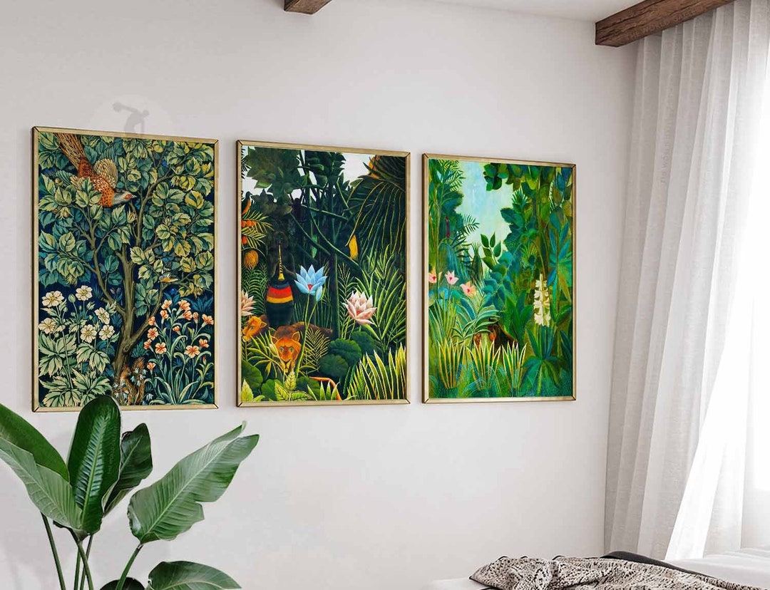 Henri Rousseau Print, Set of 3 Print, William Morris Art, Jungle Art ...