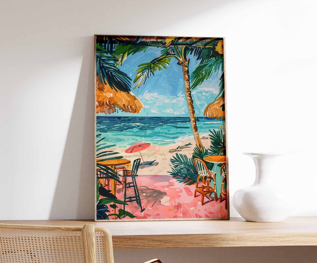 Caribbean Beach Bar Poster, Tropical Wall Art, Tropical Decor, Cocktail ...