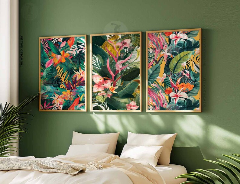 Floral Leafy Posters, Set of 3, Tropical Wall Art - Etsy
