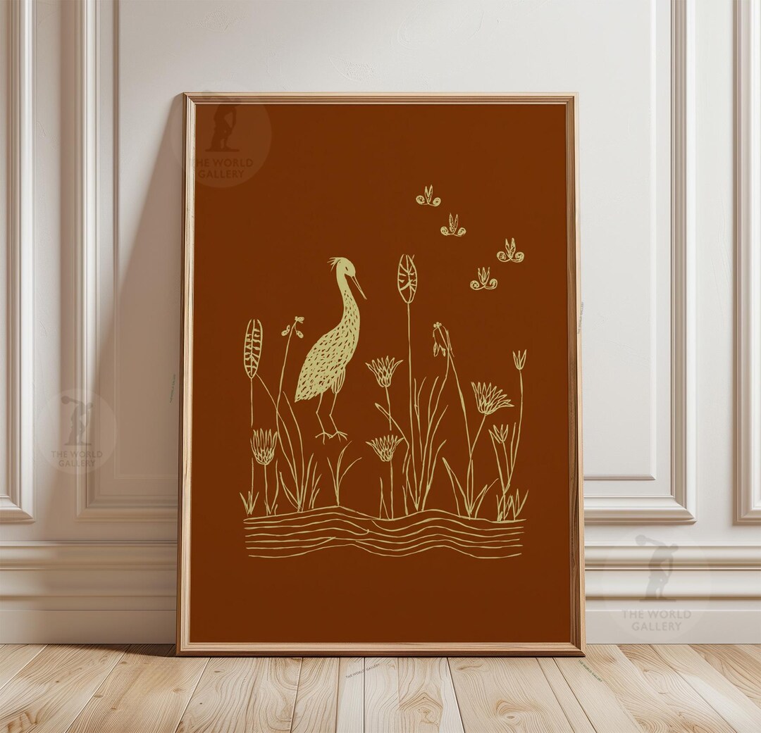 Crane Bird Minimal Poster | Japanese Style Line Art | Nature Botanical ...