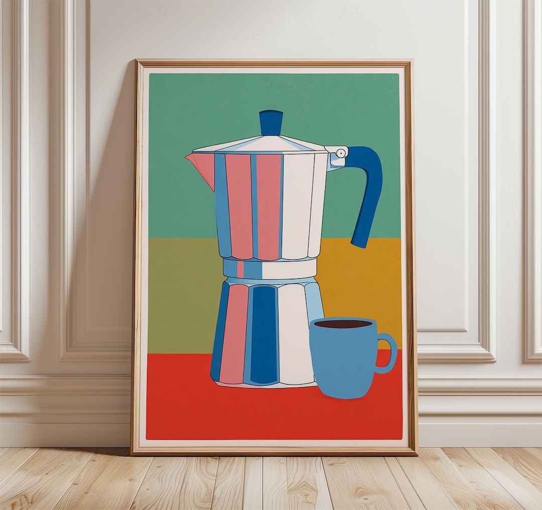 Retro Coffee Pot Poster, Mid Century Modern Kitchen Wall Art, Bold Pop ...