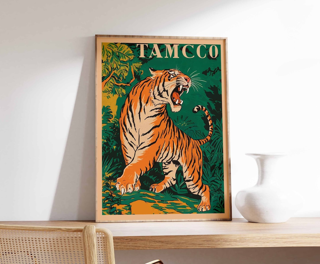 Vintage Tiger Print, Indian Tiger Poster, Tamco Matchbox Art, Animal ...