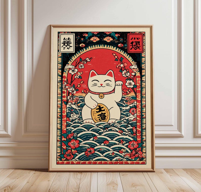 Japanese Lucky Cat Print, Maneki Neko, Oriental Home Decor - Etsy