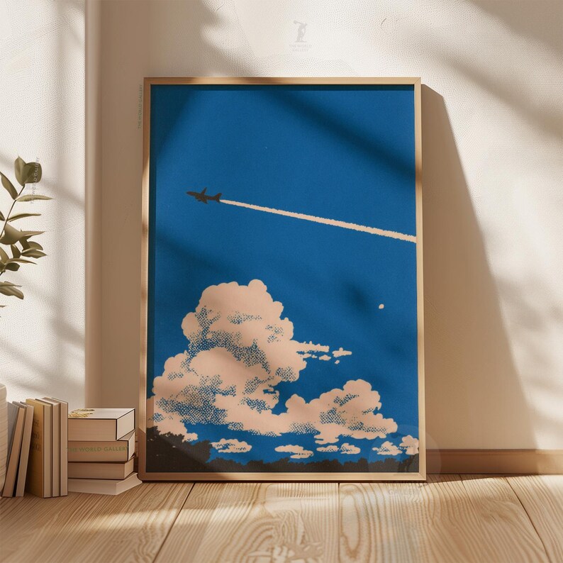 Jet Aircraft Poster | Minimalist Sky Print | Aviation Wall Art (blue ...