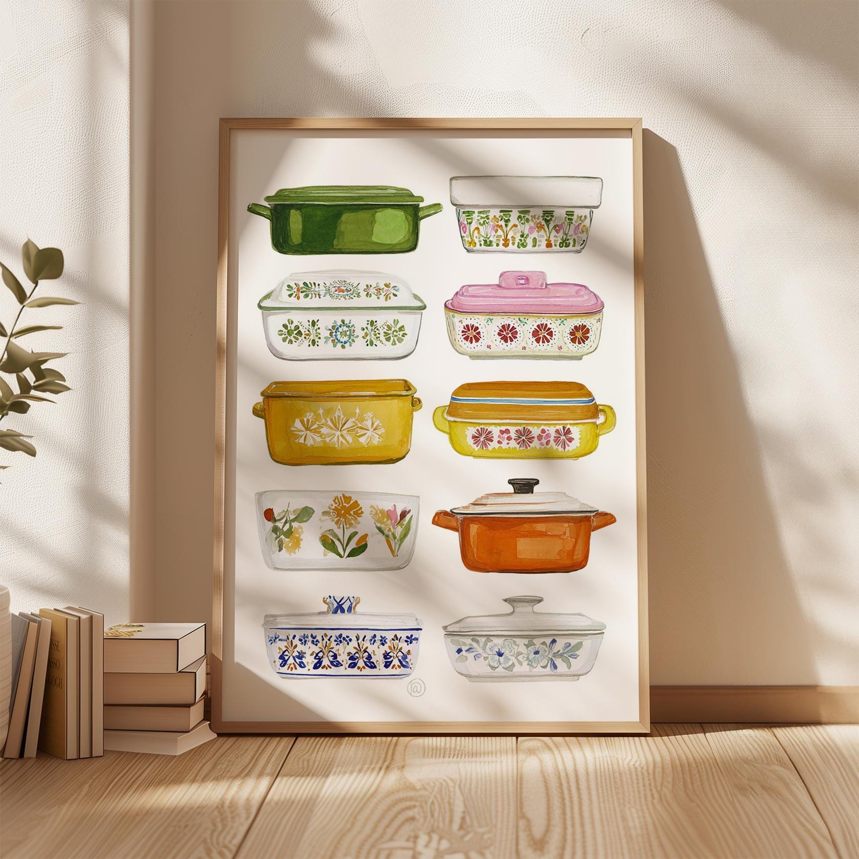 Vintage Pyrex Wall Art, Retro Kitchen Print, Mid Century Dish Poster ...