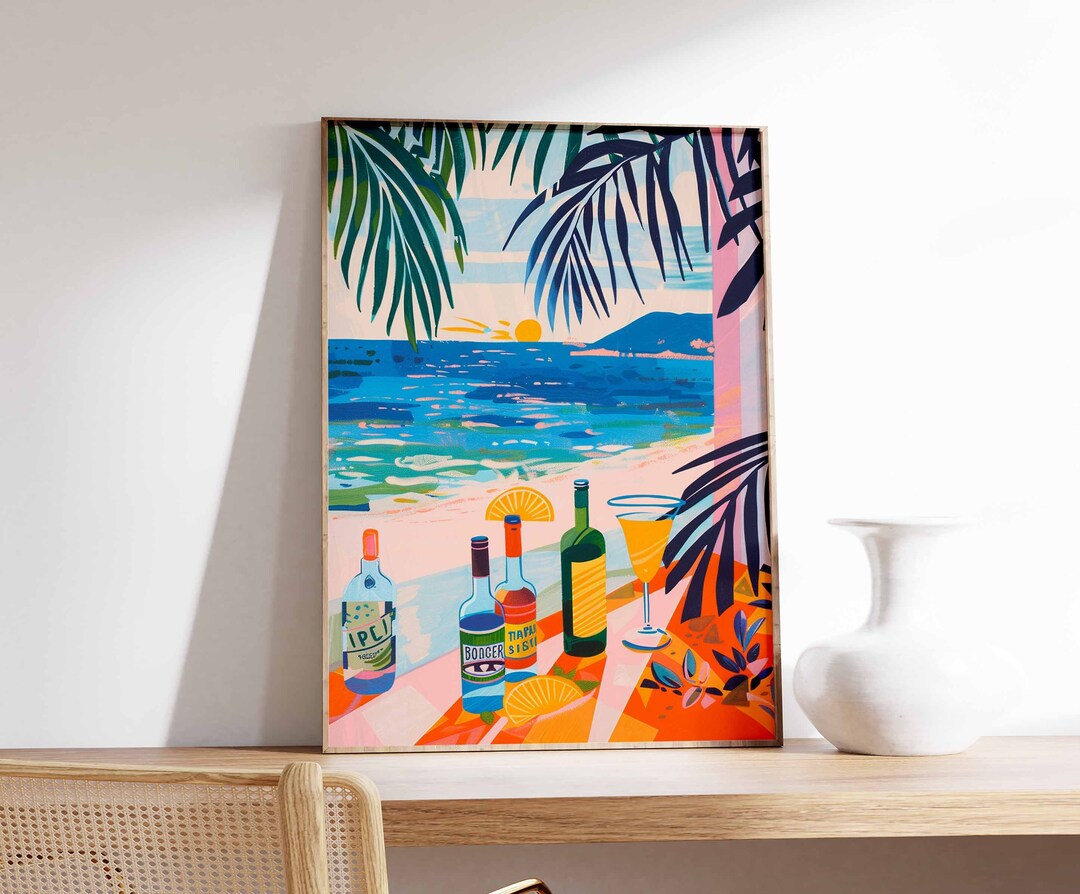 Caribbean Beach Bar Poster, Tropical Wall Art, Tropical Decor, Cocktail ...