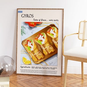 Greek Gyros Food Poster, Greek Food Print, Kitchen Decor, Food and ...