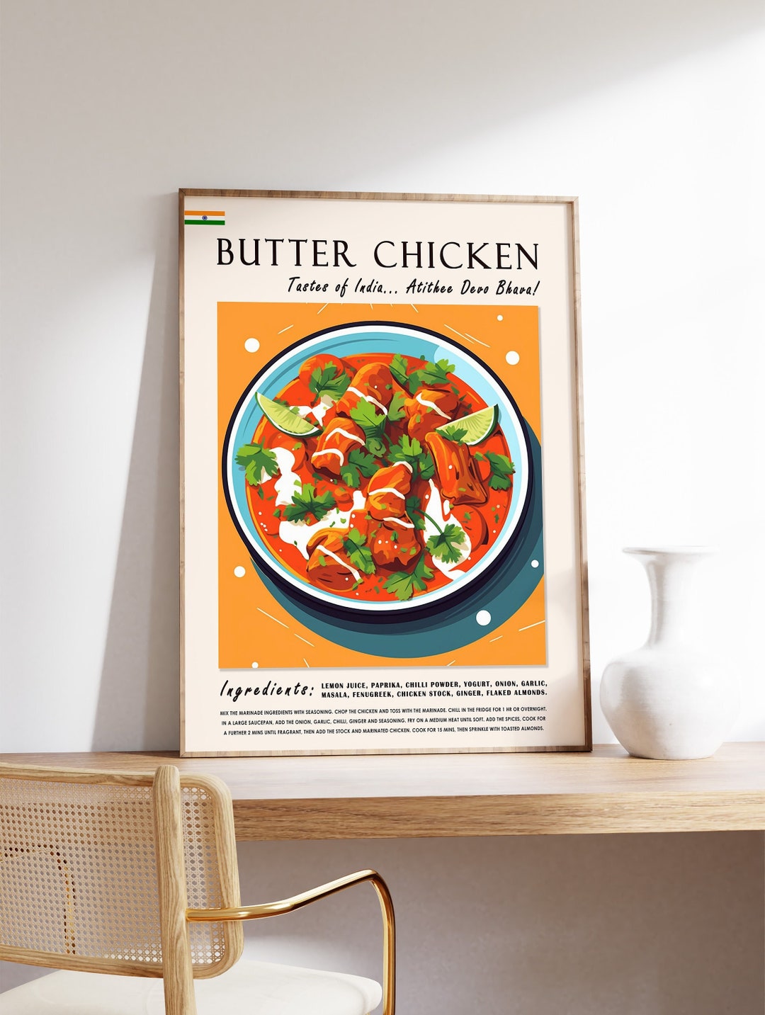 Butter Chicken Indian Food Poster, Indian Food Art, Kitchen Decor ...