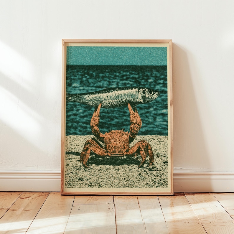 Crab Fish Poster, Coastal Seafood Print, Nautical Paper Wall Art - Etsy UK