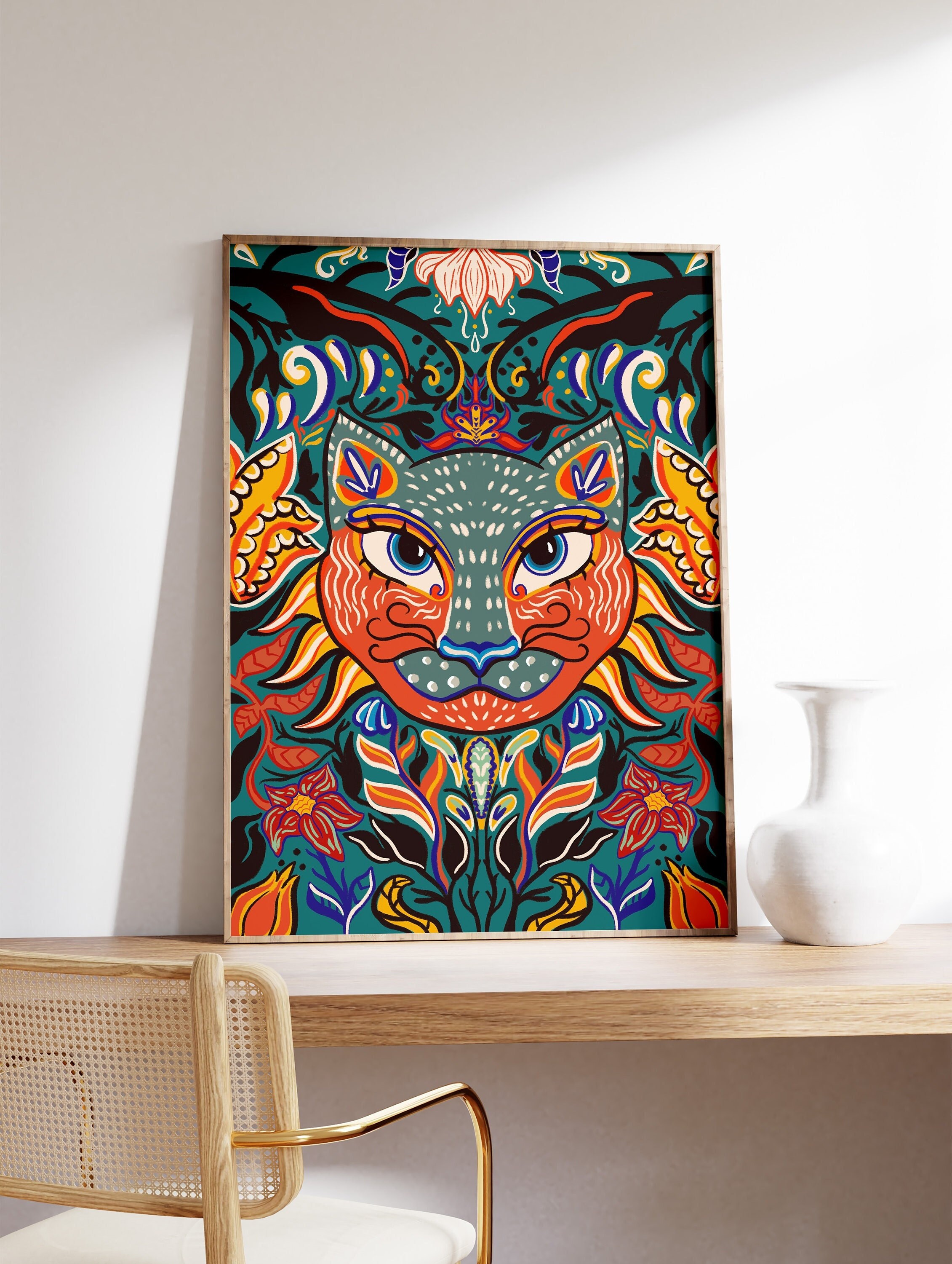 Mexican Cat Art Print Traditional Mexican Poster Cat Wall - Etsy
