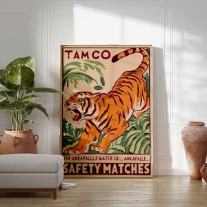Vintage Tiger Print, Indian Tiger Poster, Matchbox Art, Animal Print ...