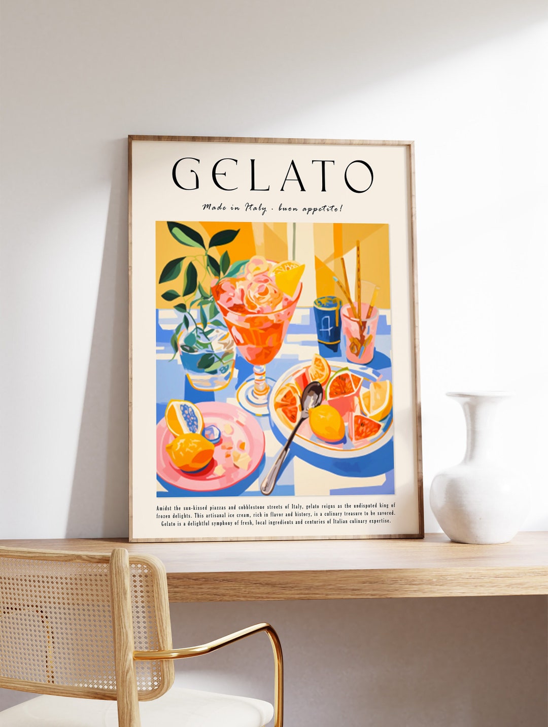 Italian Gelato Poster, Dessert Food Print, Kitchen Decor, Food and ...