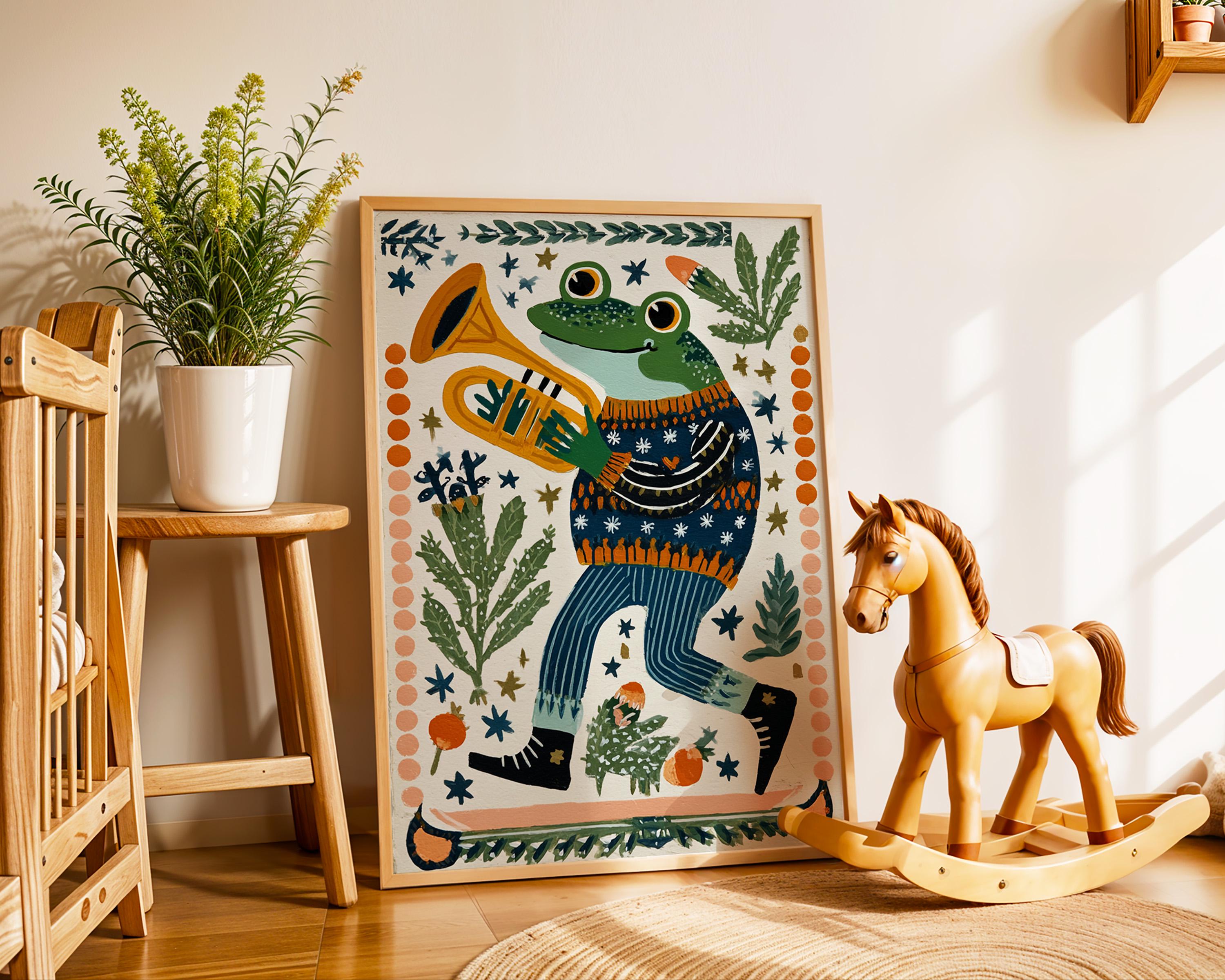 Frog Playing Tuba Nursery Poster | Music Wall Art for Kids Room | Funny ...