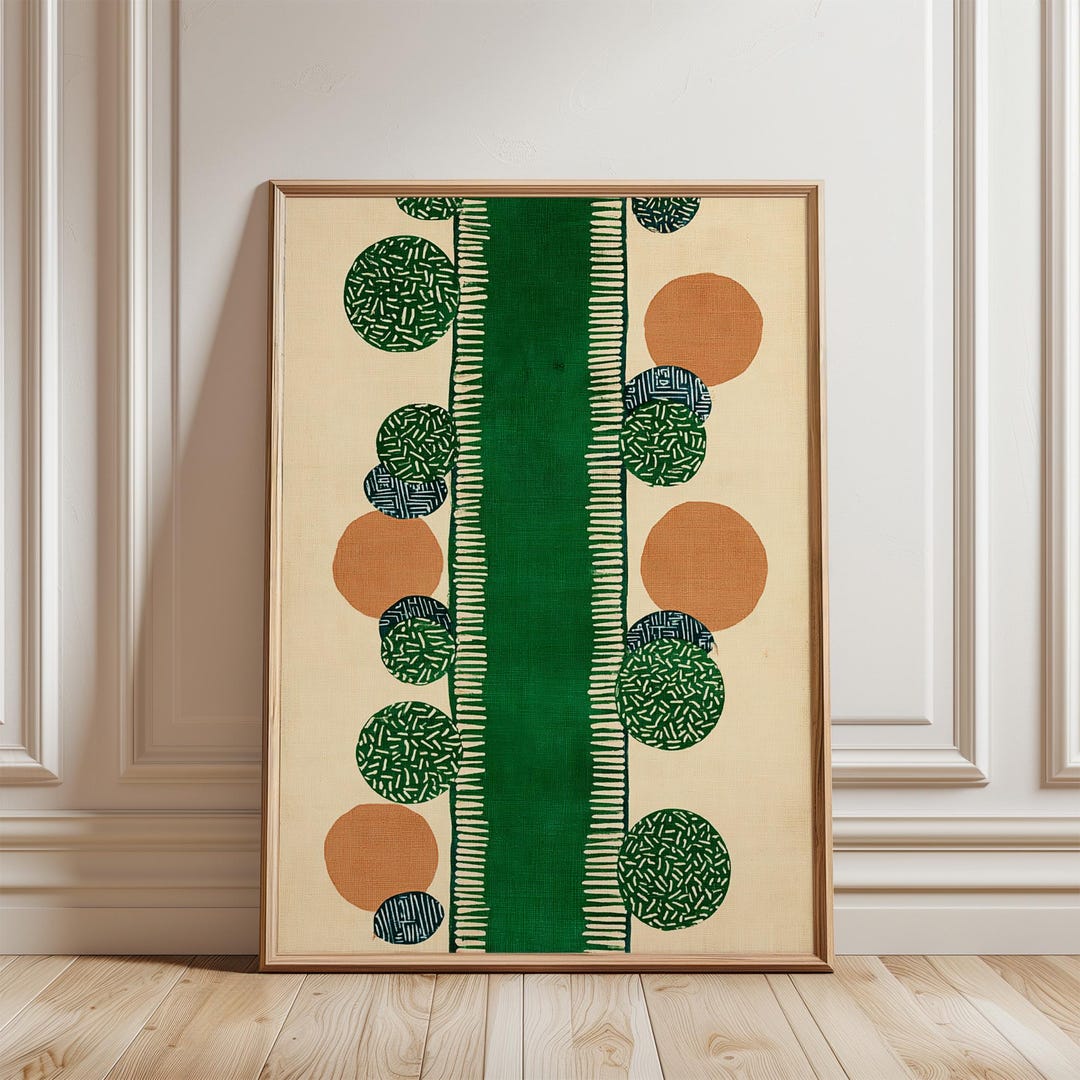 Green Orange Abstract Poster | Vertical Geometric Textile Pattern Art ...