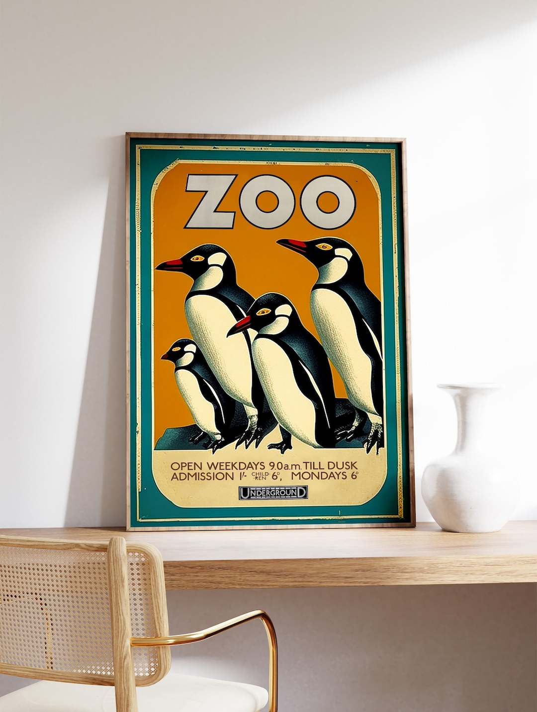 Vintage London Zoo Poster, Penguins, Retro London Zoo Print, Historical ...