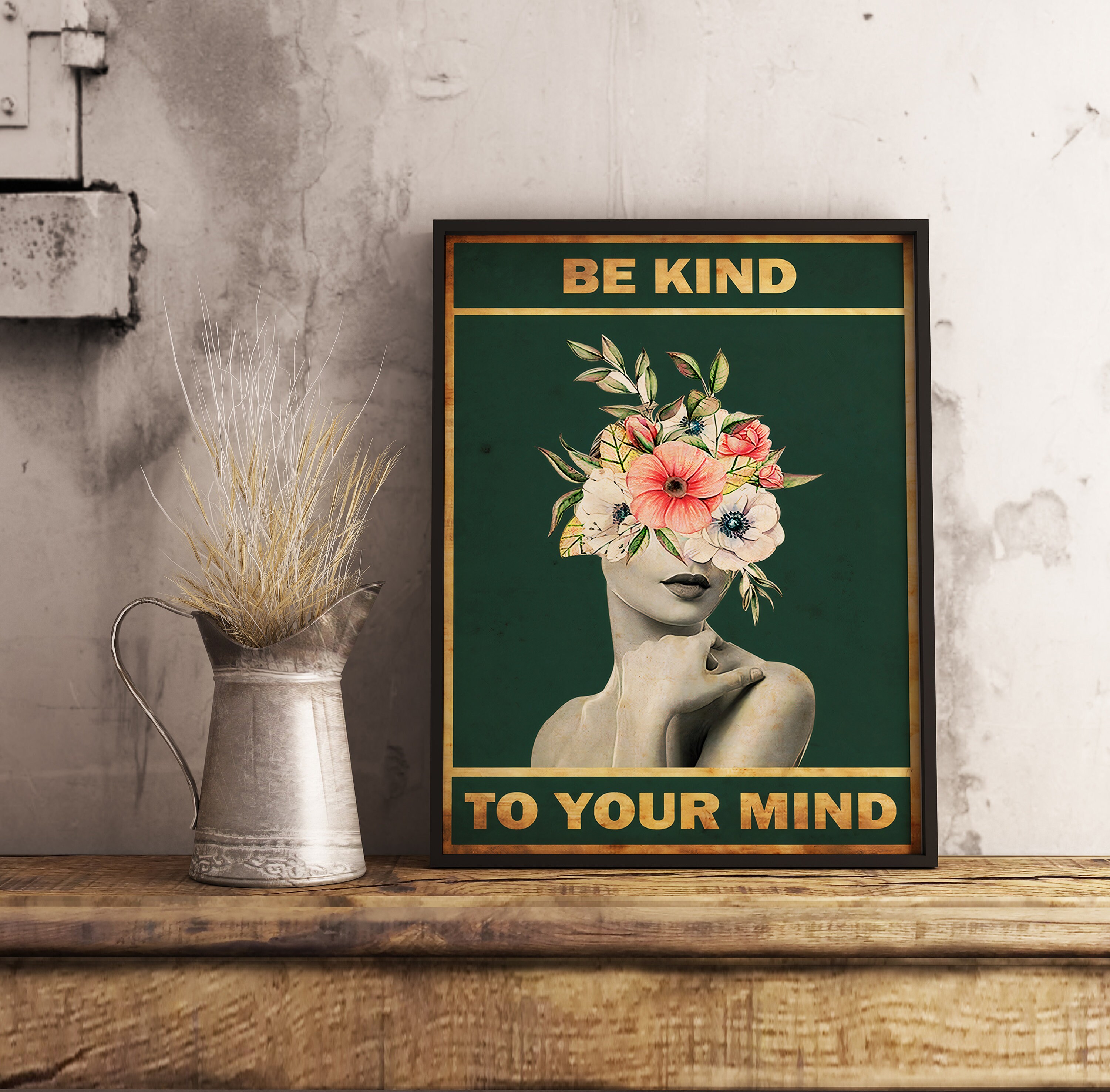 Be Kind to Your Mind Vintage Poster Minimalist Print Floral - Etsy UK