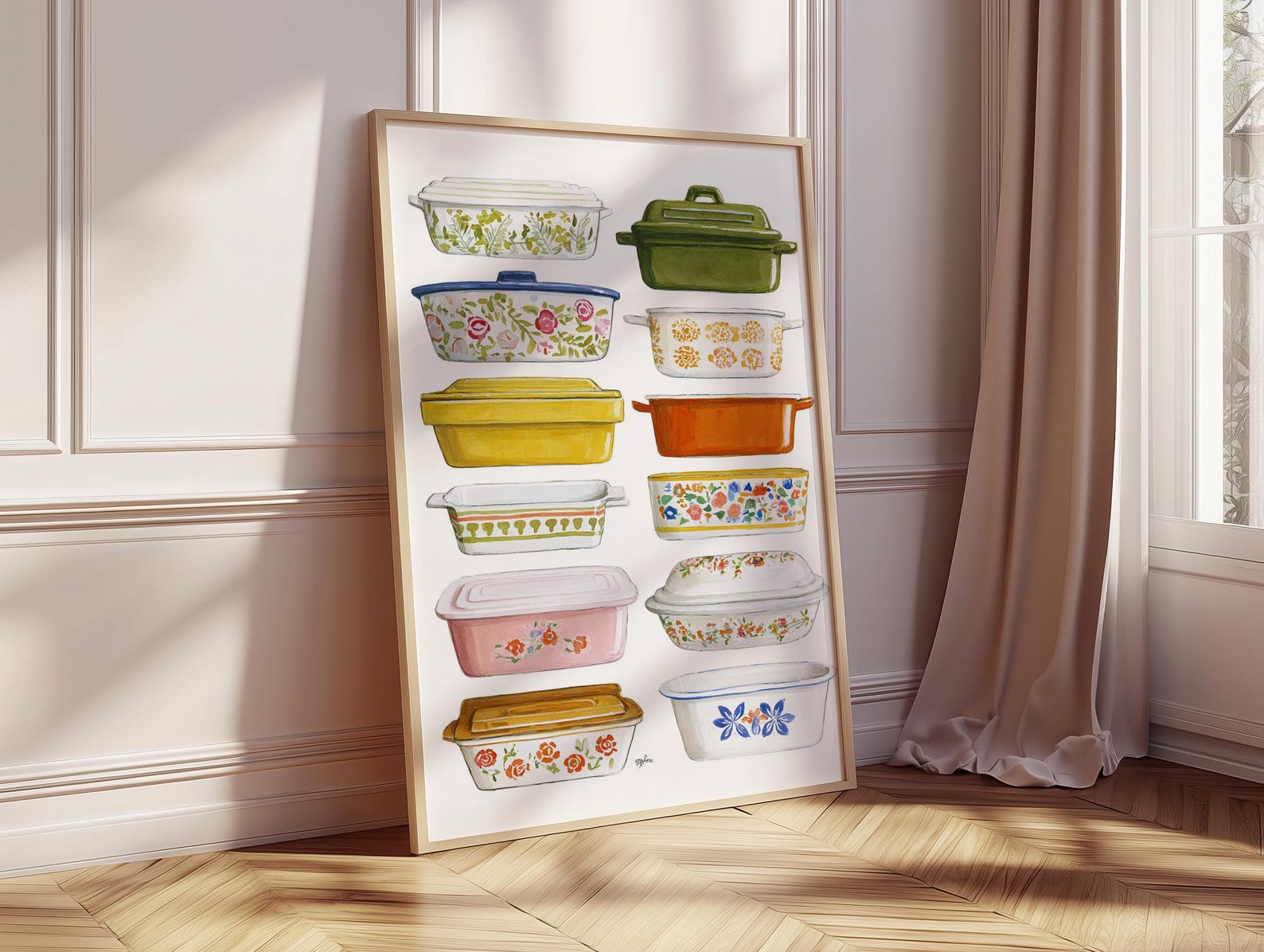 Vintage Pyrex Wall Art, Retro Kitchen Print, Mid Century Dish Poster ...