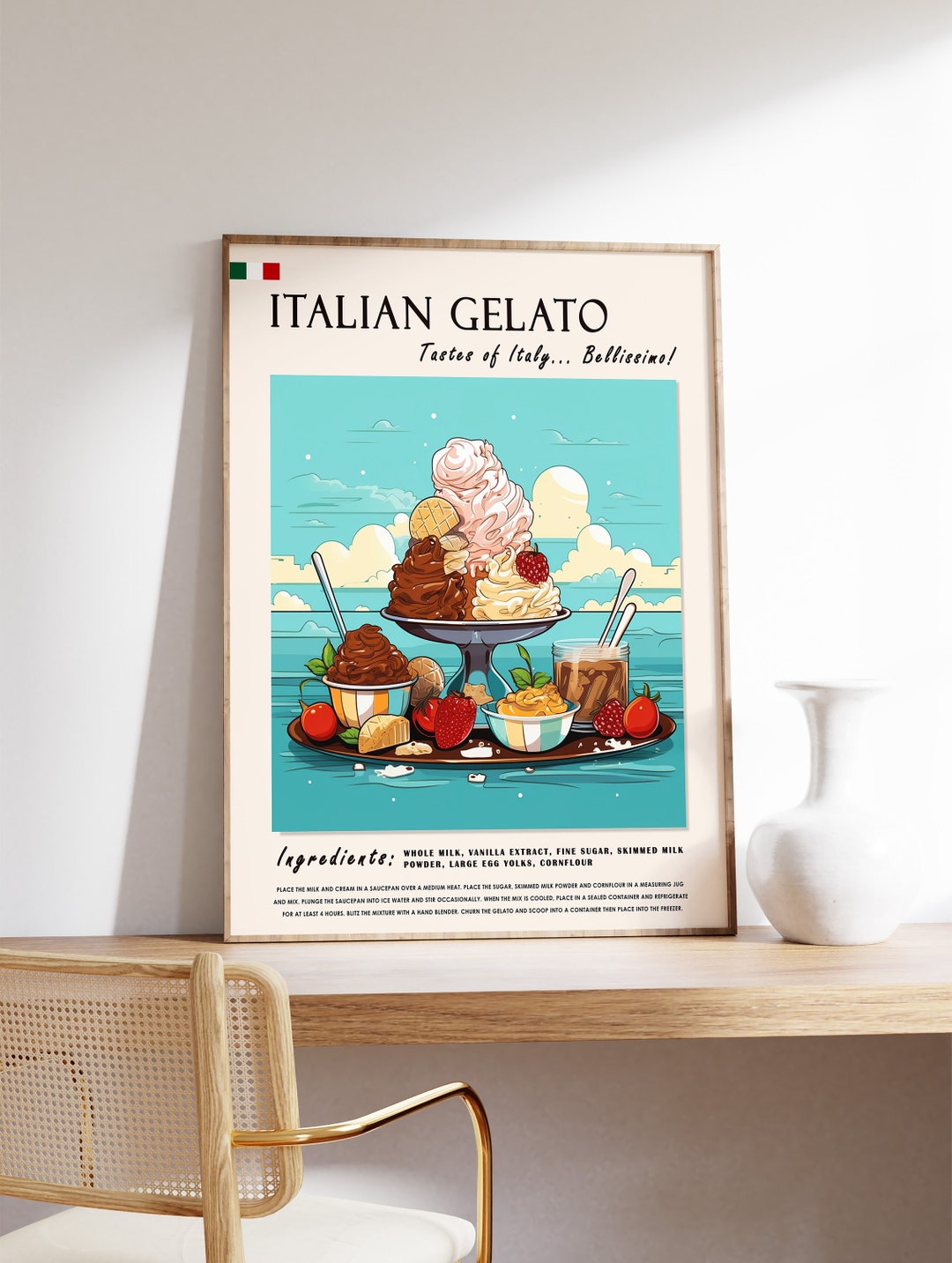 Italian Gelato Poster, Gelato Food Print, Italian Dessert Poster ...