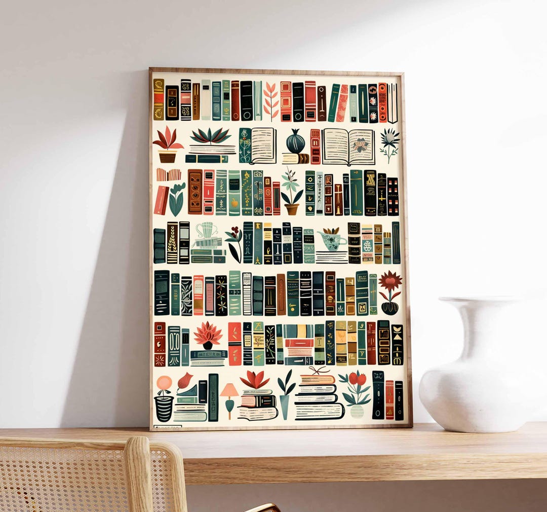 Vintage Library Poster, Book Art, Reading Poster, Book Lovers Gift ...