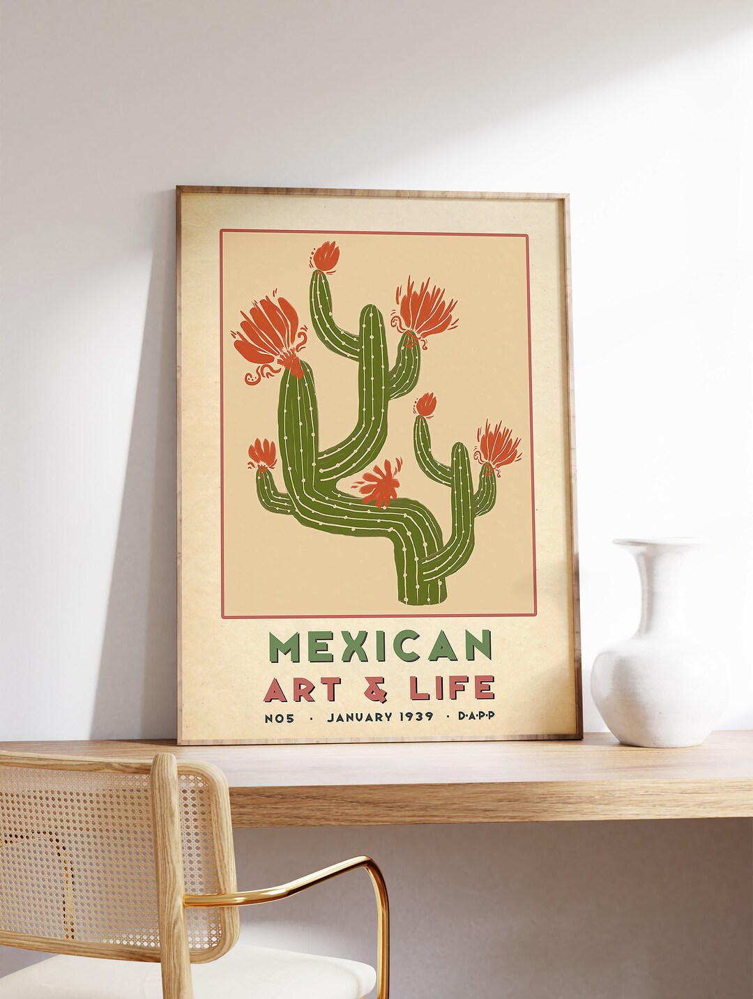 Mexican Cactus Art Poster, Mexican Print, Floral Vintage Wall Art Decor ...