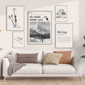 Skiing Gallery Wall Poster Set, Set of 5 Ski Prints, Wall Collage, Home ...